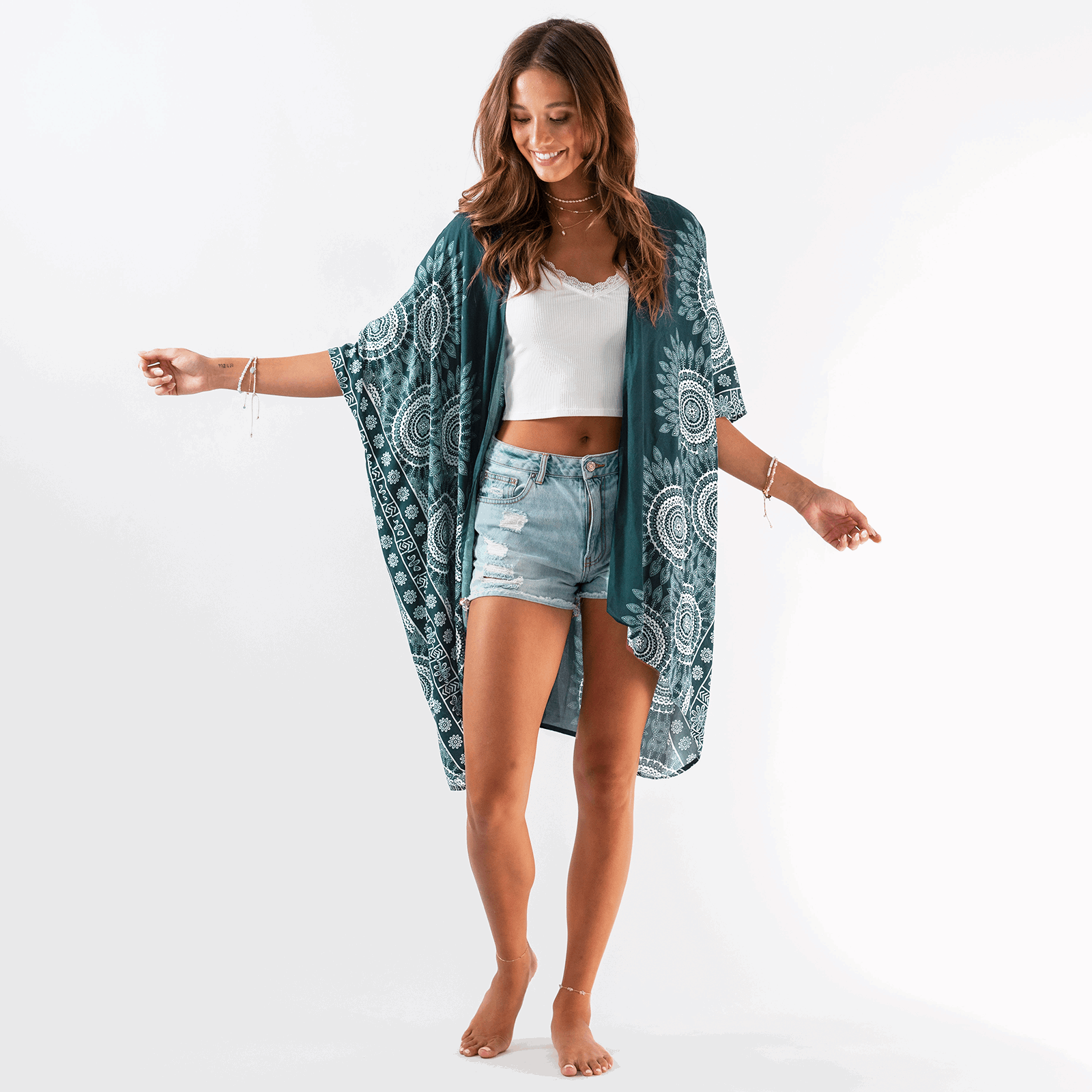 Aguadilla Kimono - Verdigris | Stylish Mandala Kimono – Opal Tides